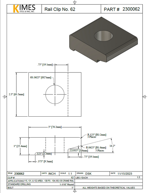 Rail clip 62 115, 131 and 132 lb – Kimes Steel